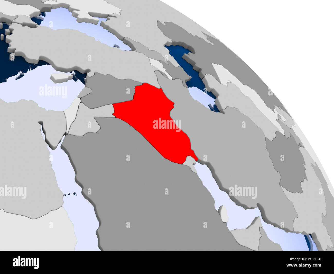Illustration of Iraq highlighted in red on globe with transparent ...