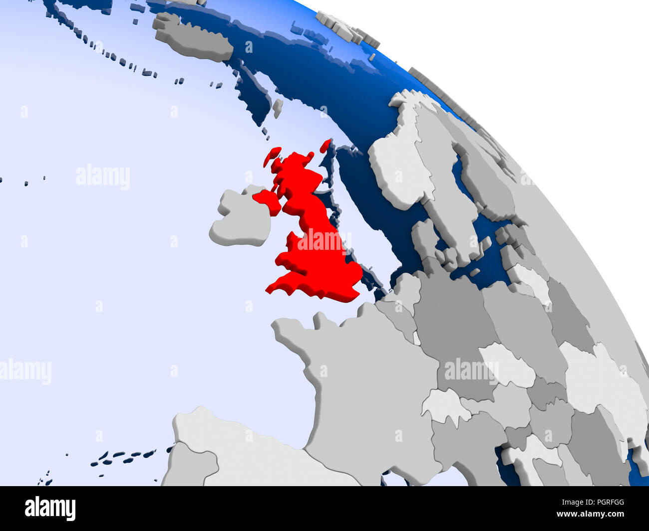 Illustration of United Kingdom highlighted in red on globe with ...
