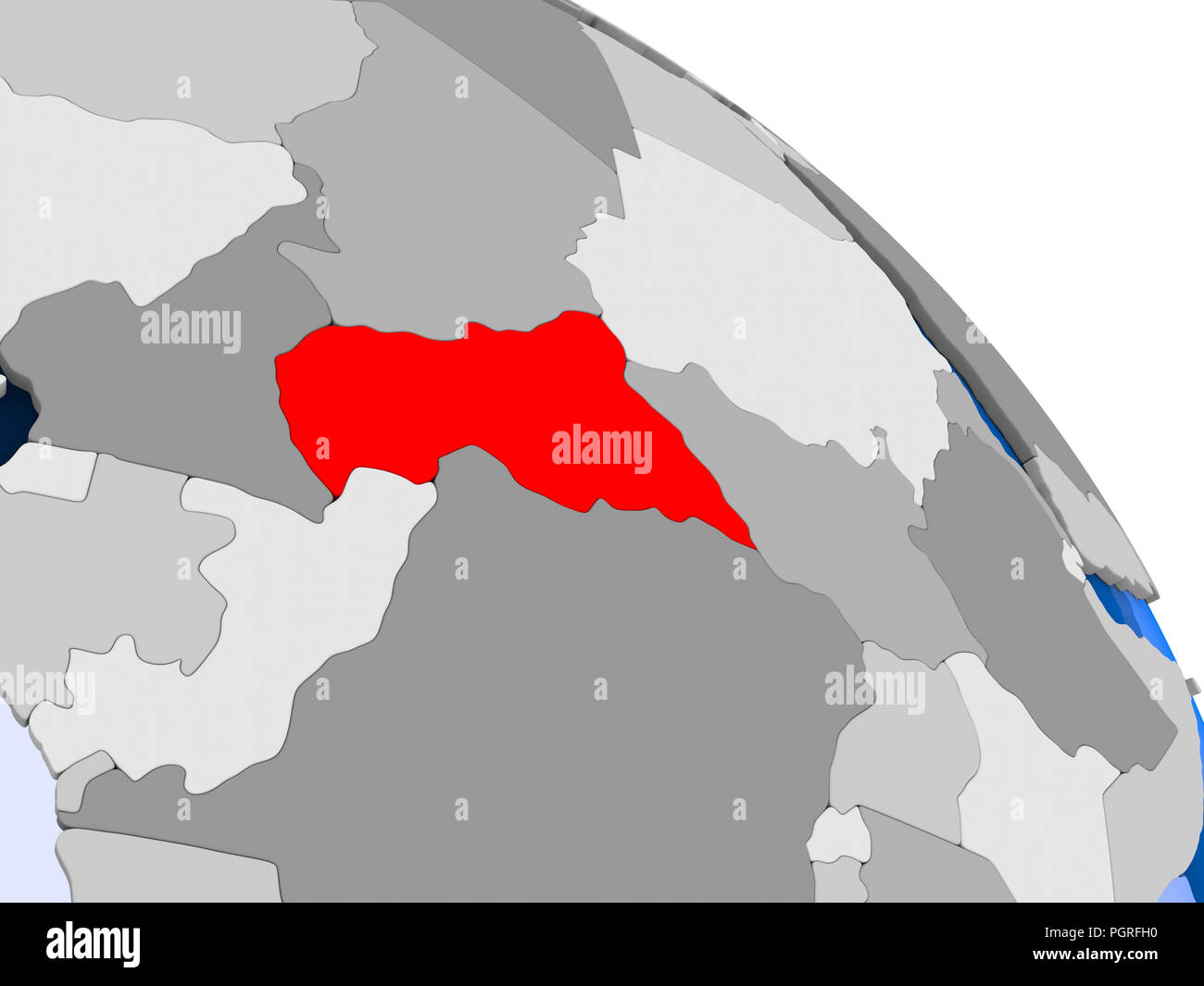 Illustration of Central Africa highlighted in red on globe with ...