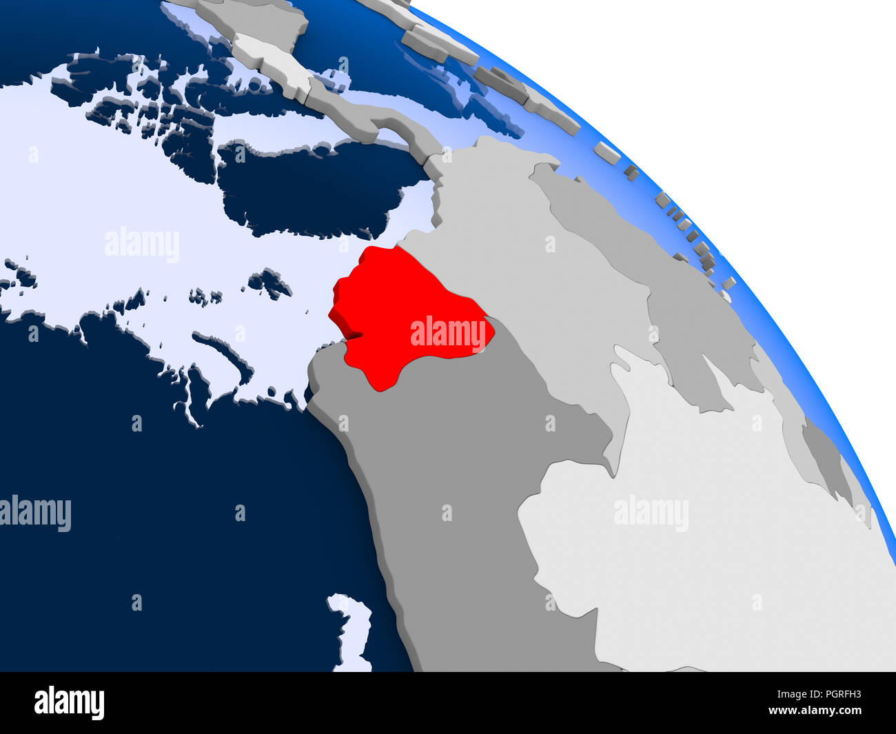 Illustration of Ecuador highlighted in red on globe with transparent ...