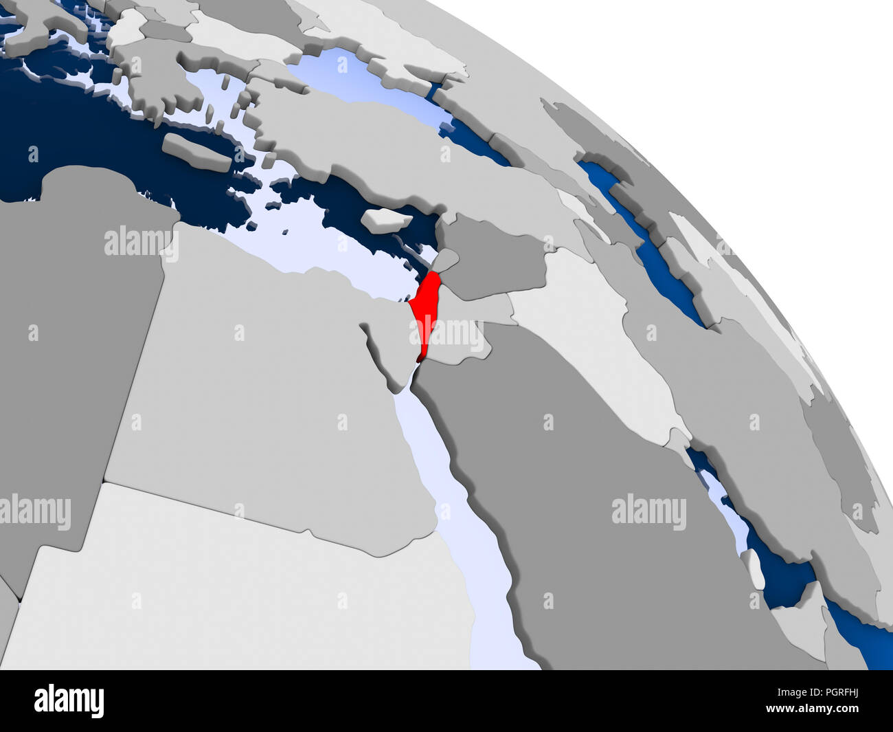 Illustration of Israel highlighted in red on globe with transparent ...