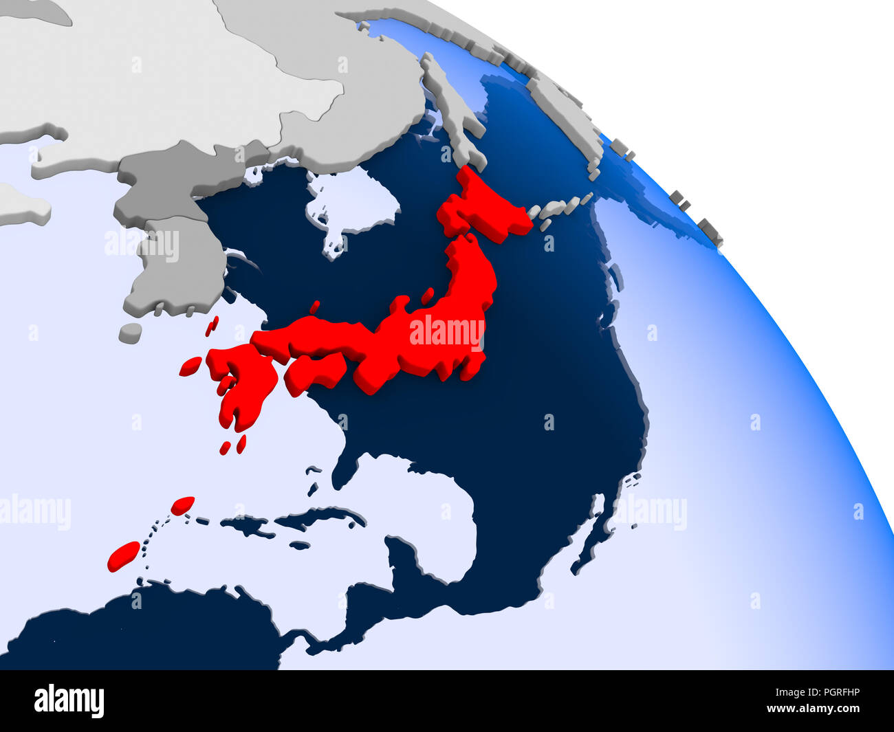 Illustration of Japan highlighted in red on globe with transparent ...