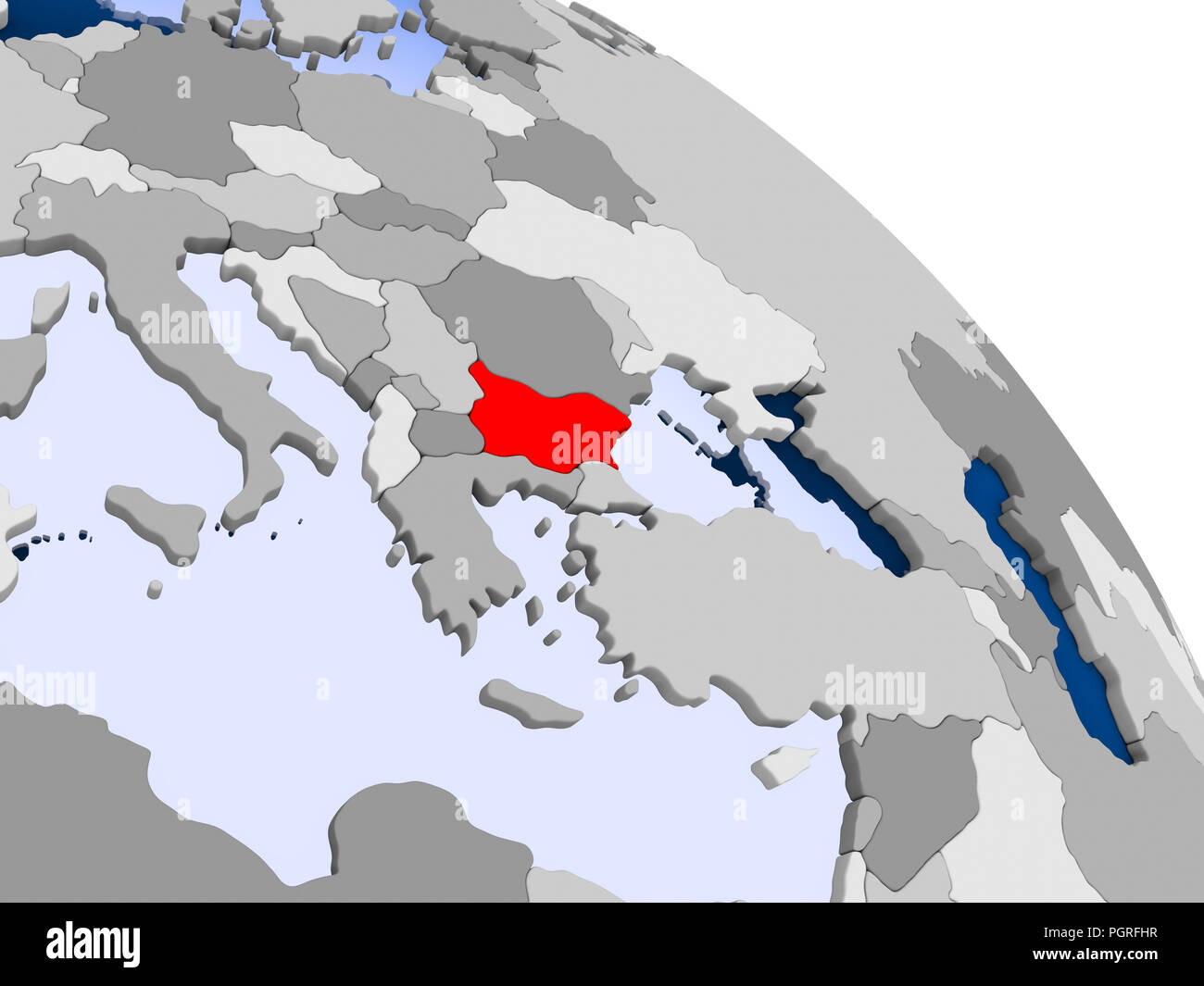 Illustration of Bulgaria highlighted in red on globe with transparent ...