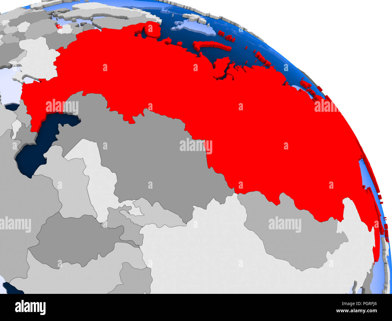 Illustration of Russia highlighted in red on globe with transparent ...