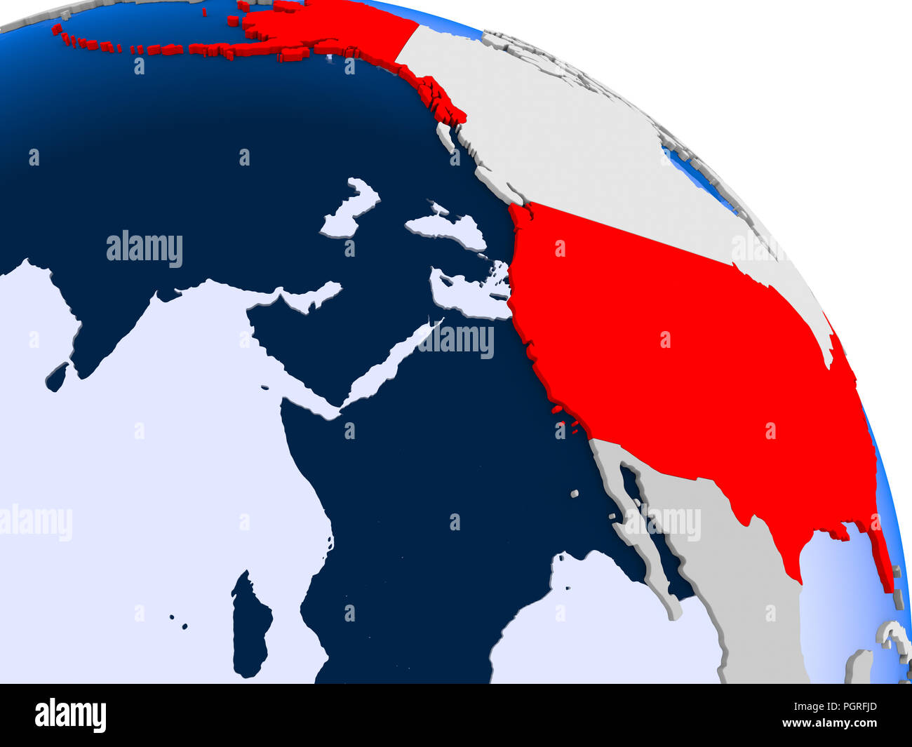 Illustration of USA highlighted in red on globe with transparent oceans ...