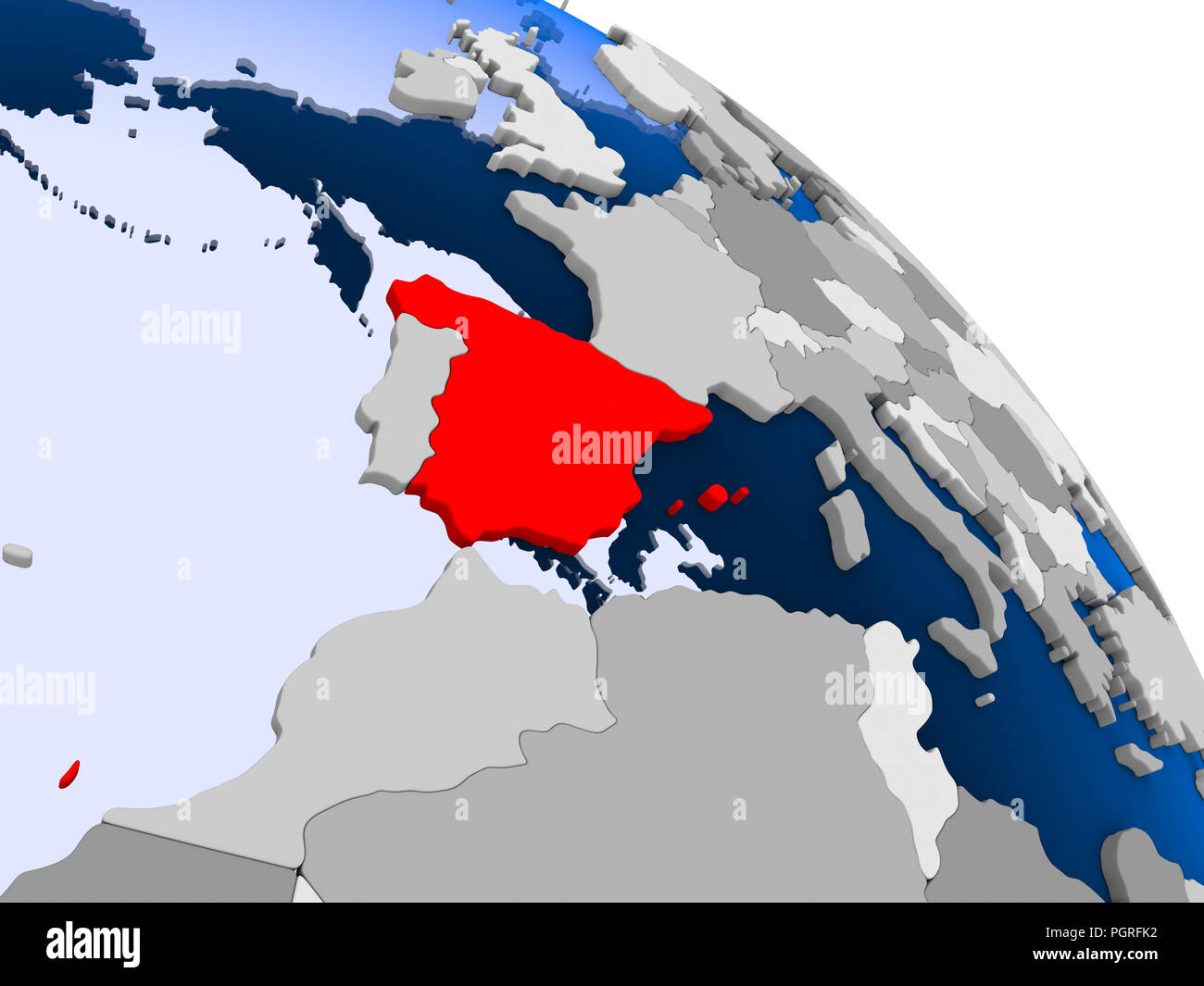 Illustration of Spain highlighted in red on globe with transparent ...