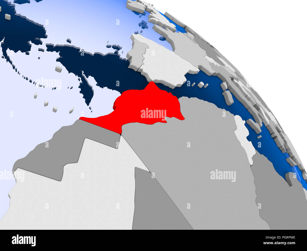 Illustration of Morocco highlighted in red on globe with transparent ...