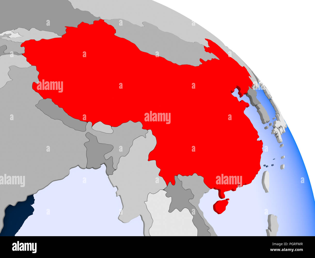 Illustration of China highlighted in red on globe with transparent ...
