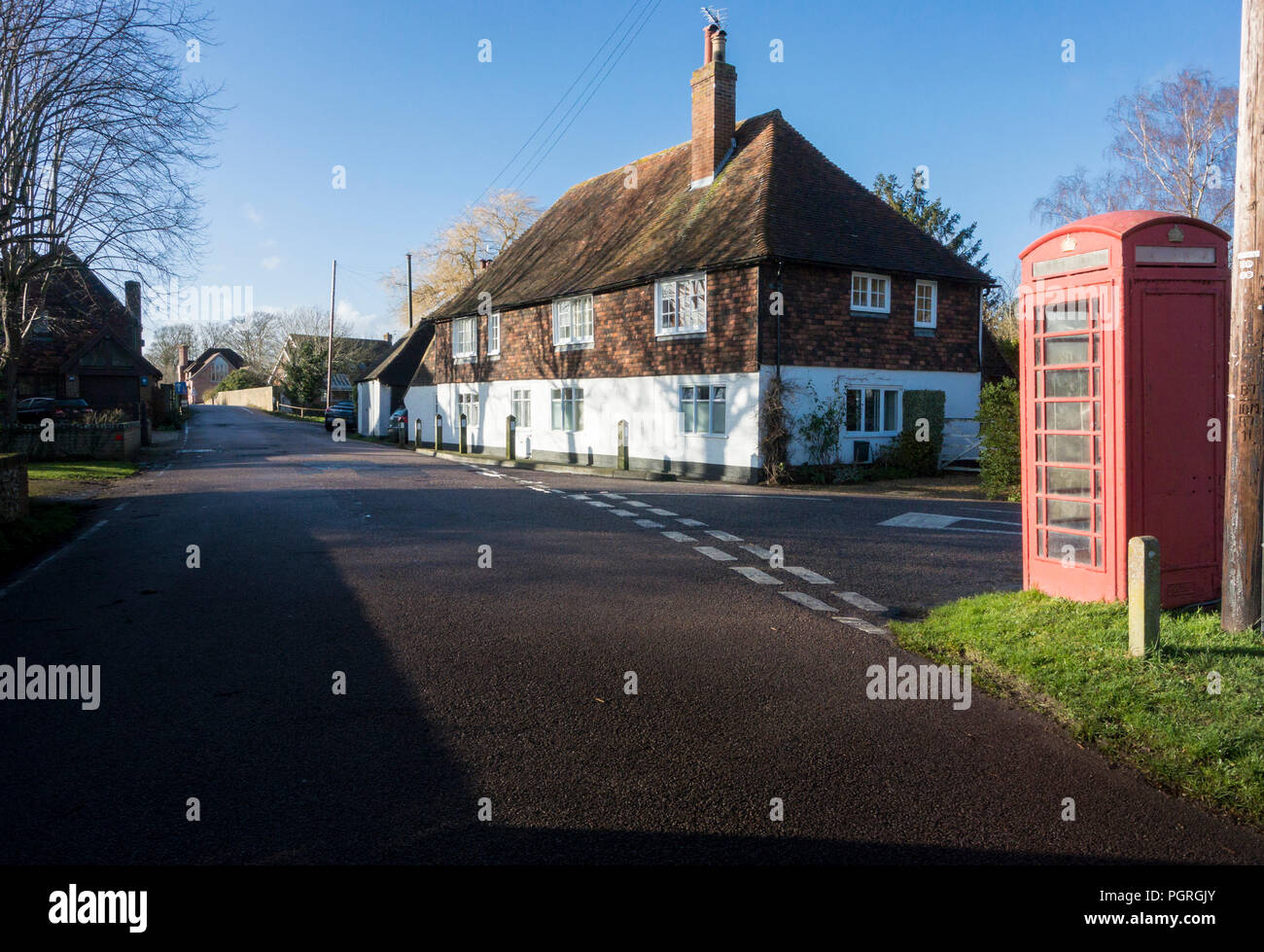Historic cottage and phone box in the ancient village of Chartham, Kent ...
