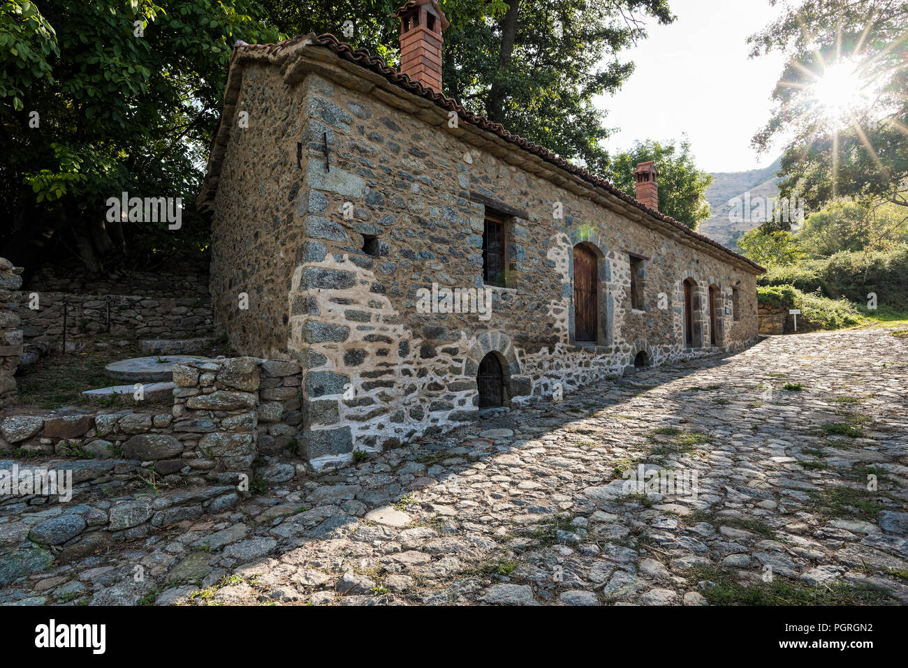 Restored traditional watermill in Agios Germanos village at the Prespes ...