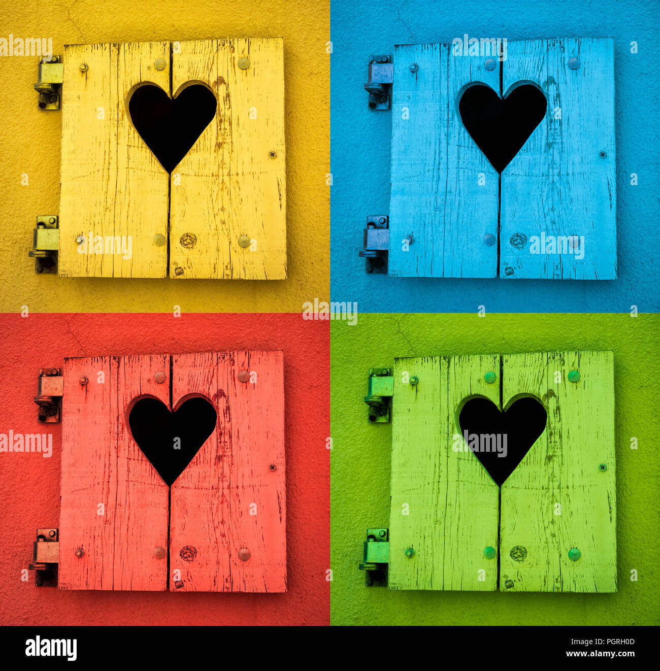 An abstract background with colorful old windows Stock Photo - Alamy