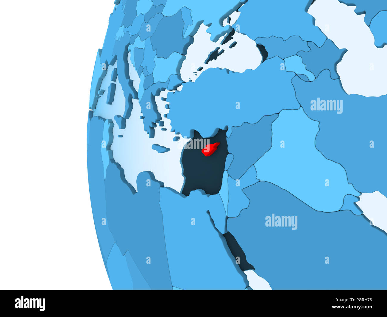 3D render of Cyprus in red on blue political globe with transparent ...