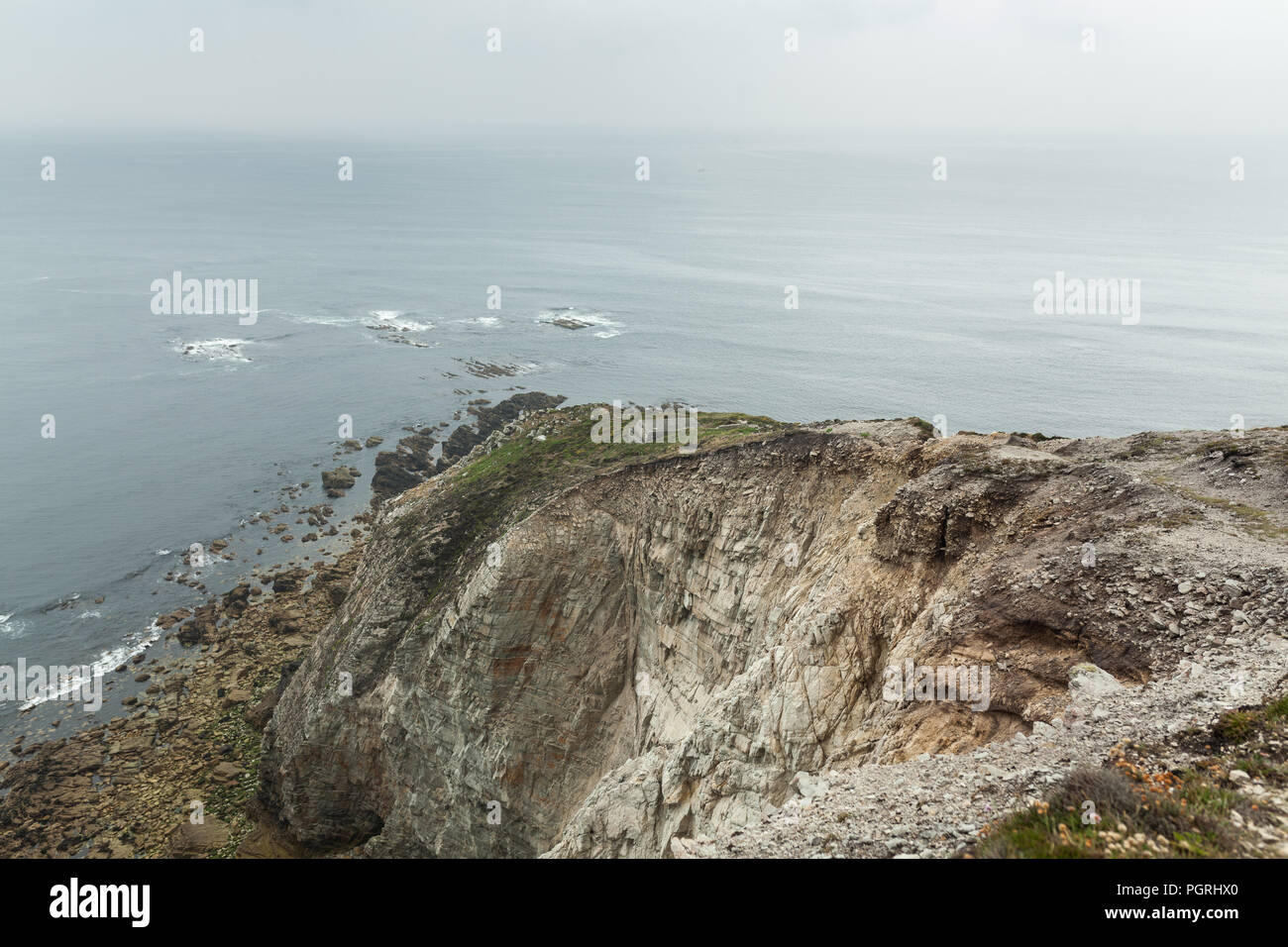Summer Atlantic rocky coast view Big stony rockfall on precipice shore ...