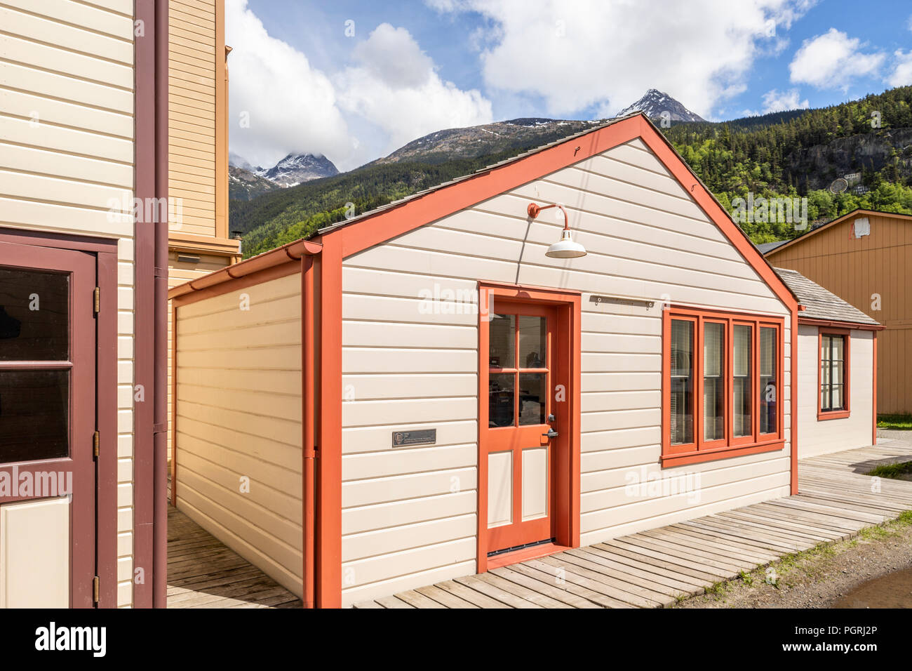 A crib of 1900 just off the main street in Skagway, Alaska USA Stock ...