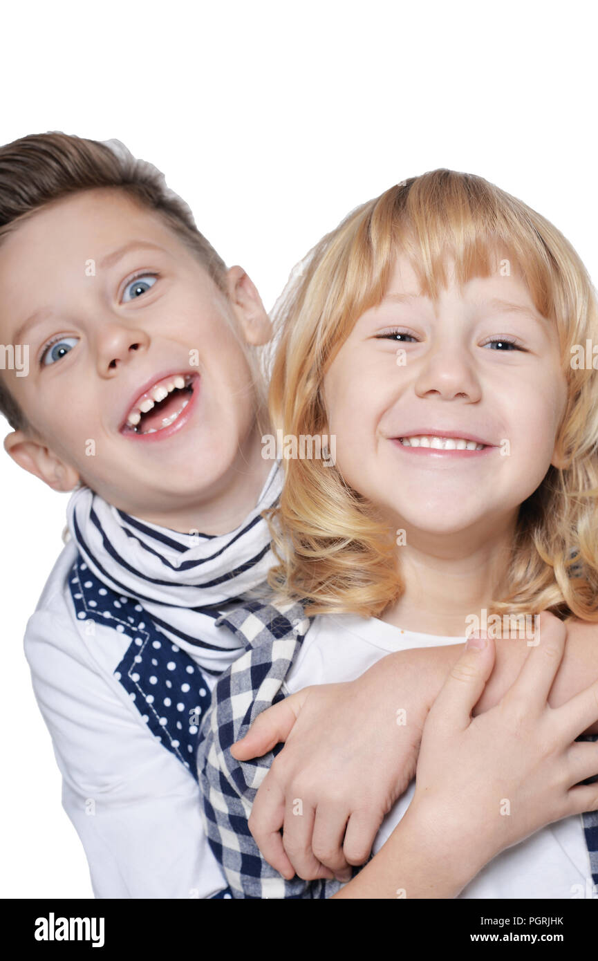 Close-up portrait of a two little brothers Stock Photo - Alamy