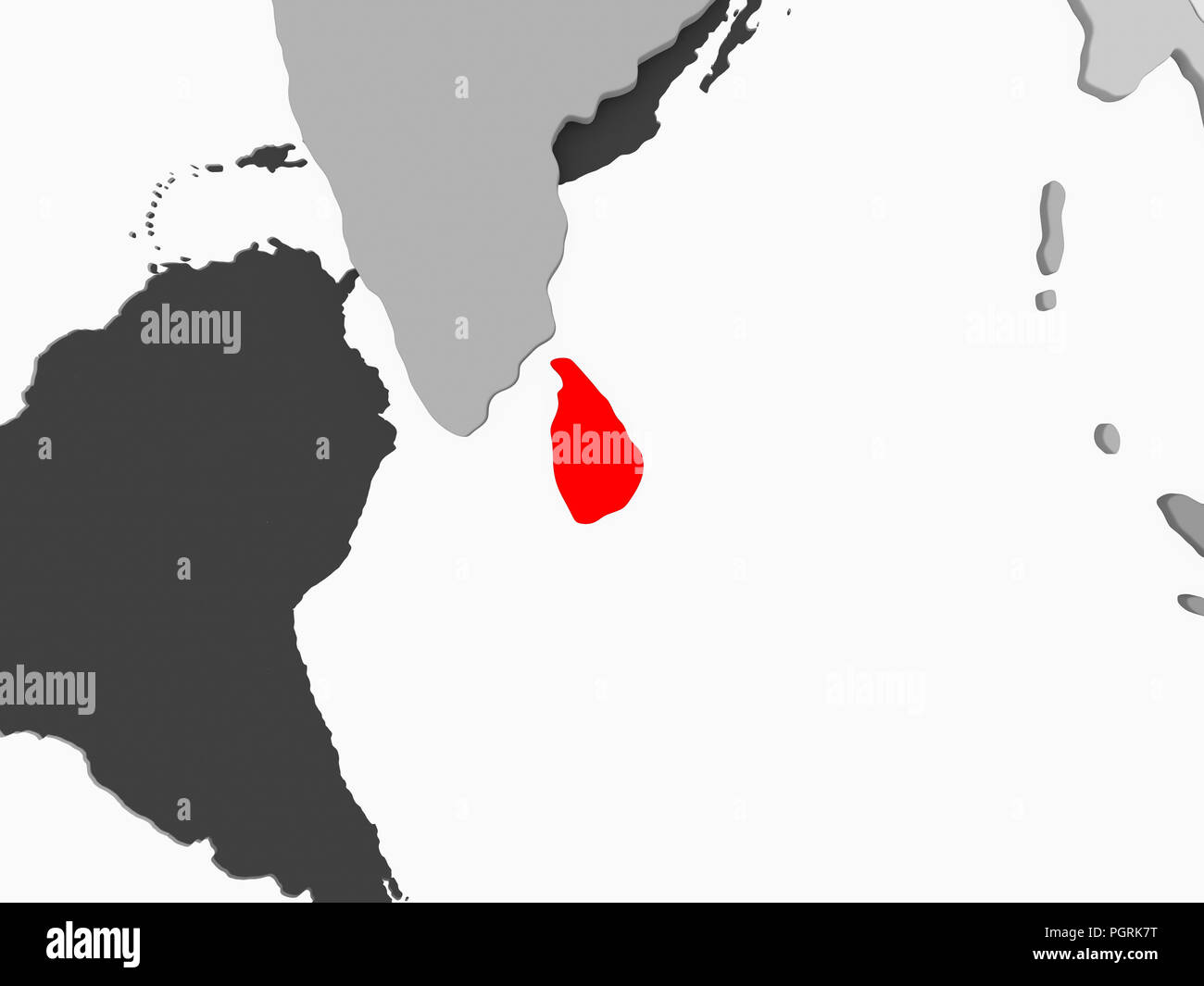 Sri Lanka in red on grey political map with transparent oceans. 3D ...