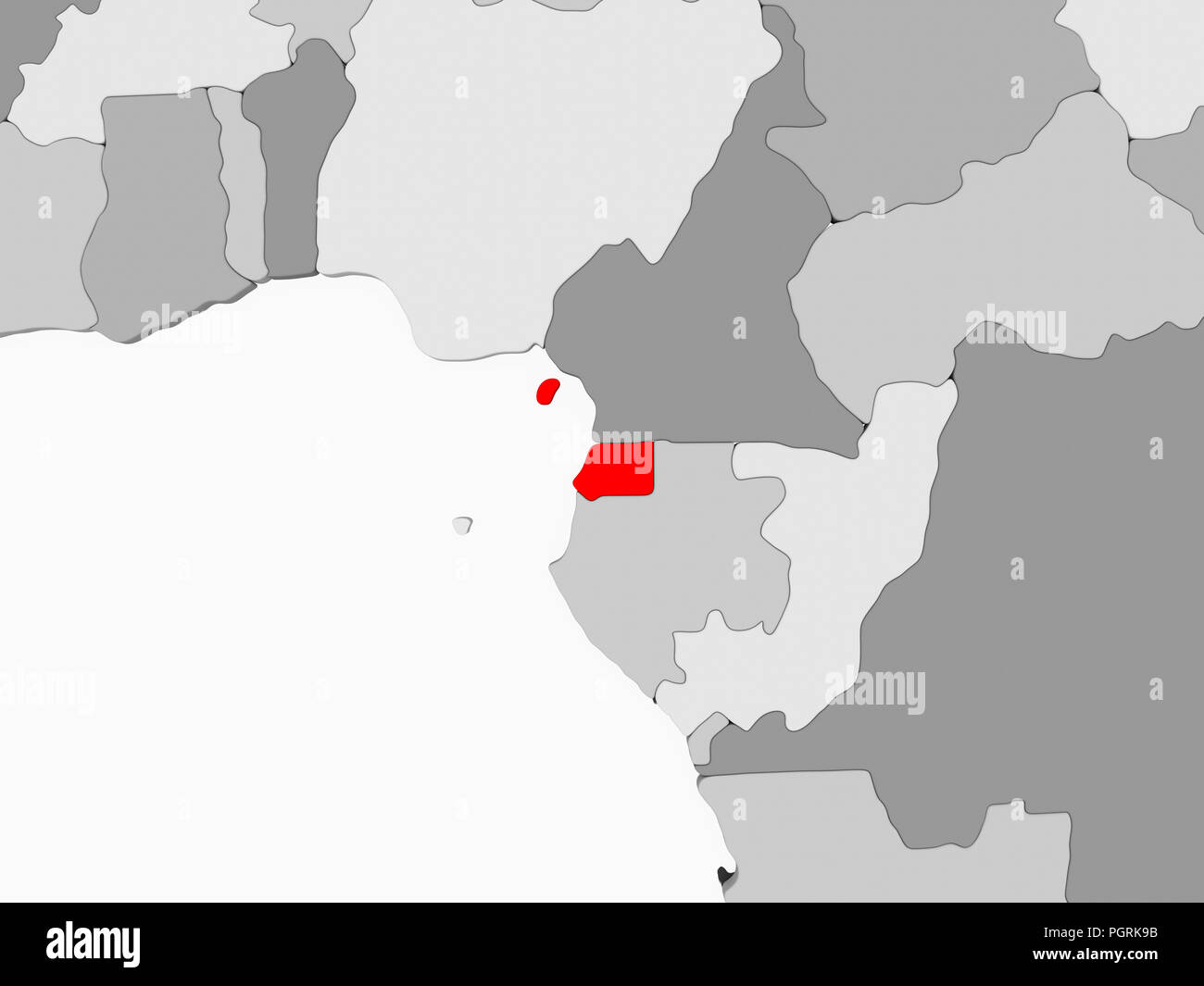 Equatorial Guinea in red on grey political map with transparent oceans ...