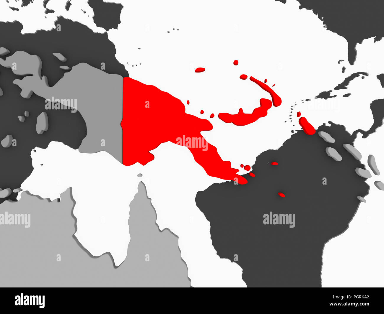 Papua New Guinea in red on grey political map with transparent oceans ...