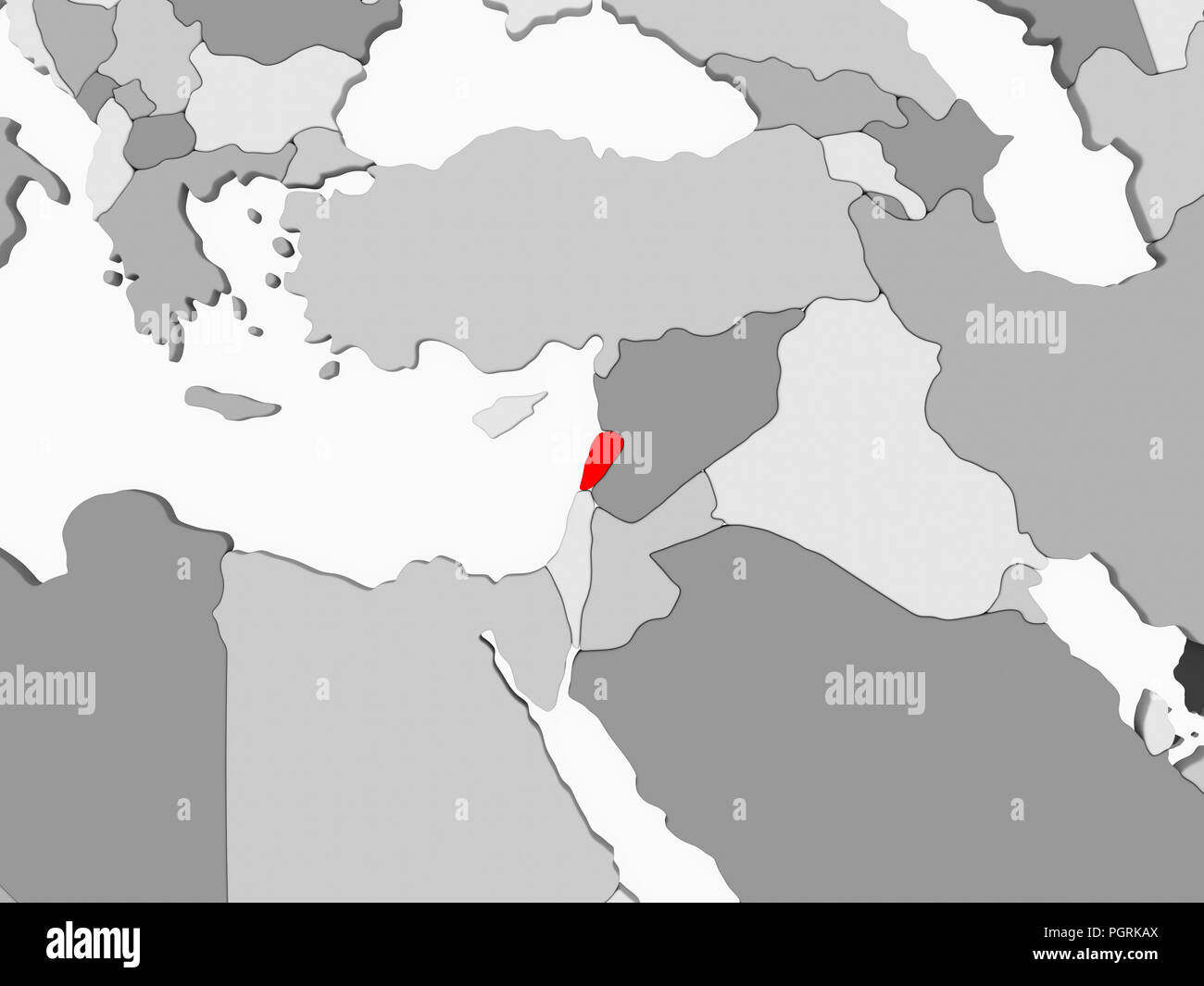Lebanon in red on grey political map with transparent oceans. 3D ...
