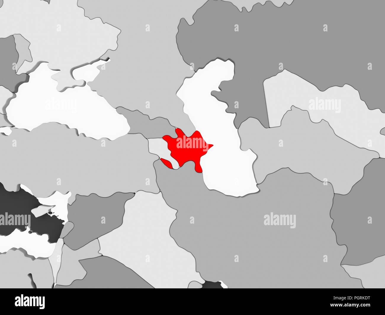 Azerbaijan in red on grey political map with transparent oceans. 3D ...