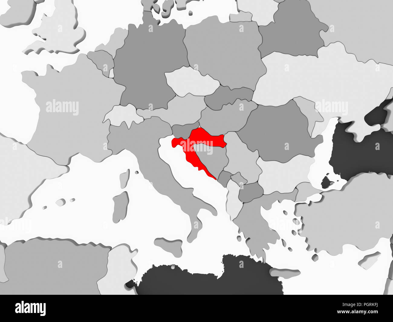 Croatia in red on grey political map with transparent oceans. 3D ...