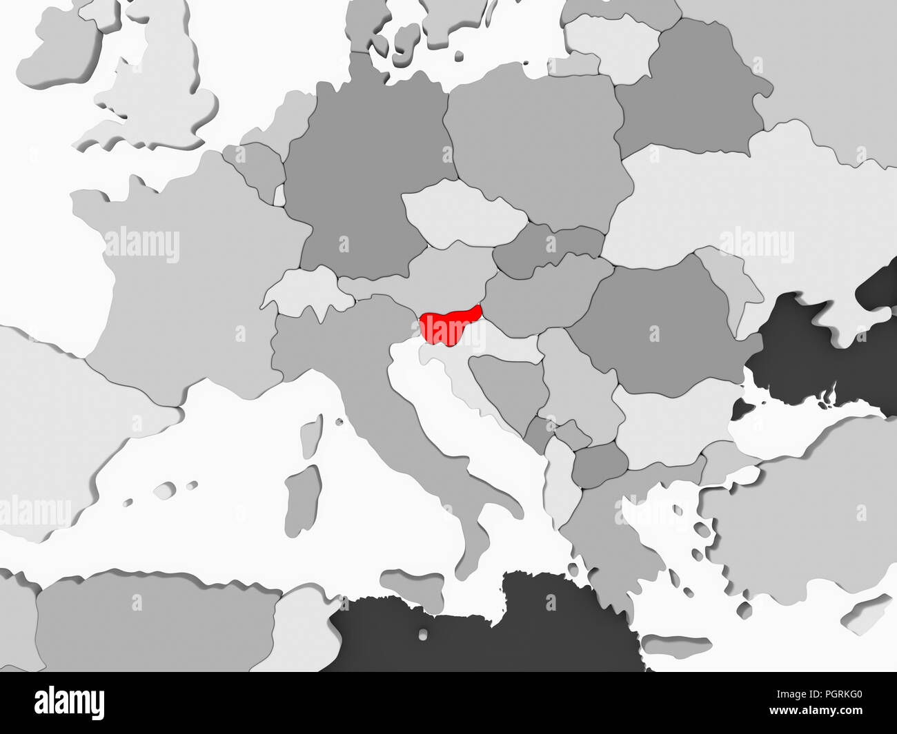 Slovenia in red on grey political map with transparent oceans. 3D ...