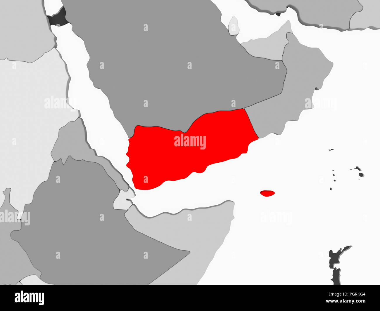 Yemen in red on grey political map with transparent oceans. 3D ...