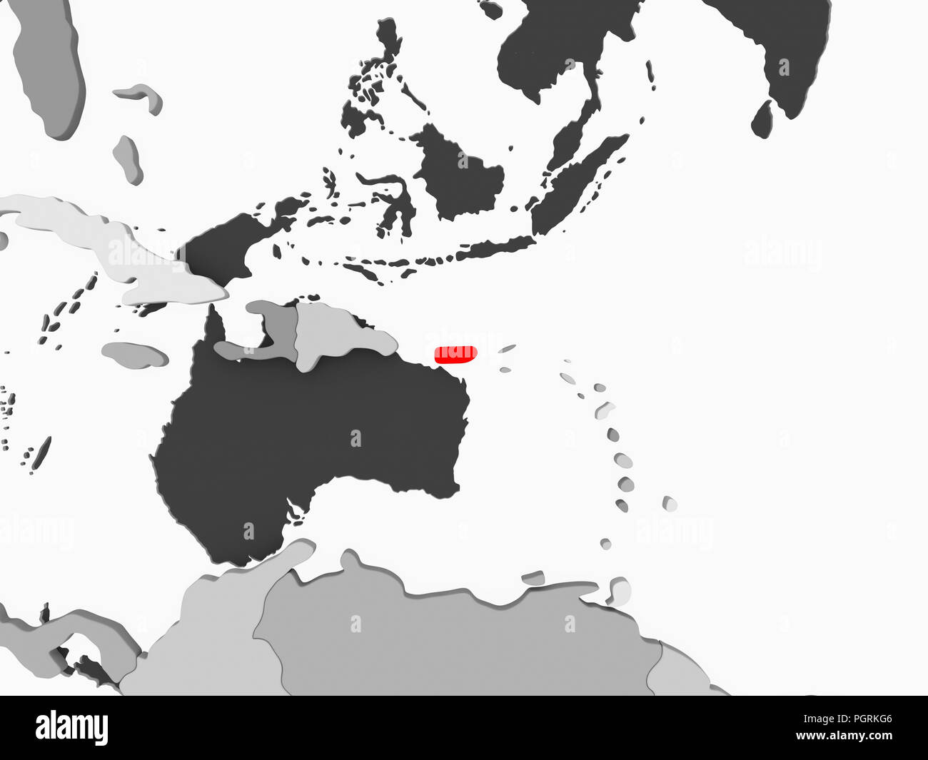 Puerto Rico in red on grey political map with transparent oceans. 3D ...