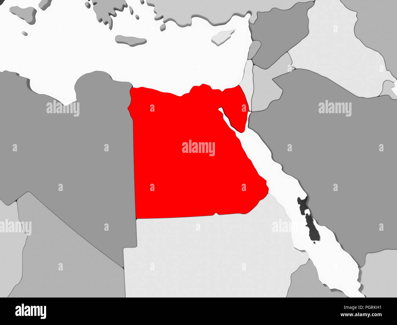 Egypt in red on grey political map with transparent oceans. 3D ...