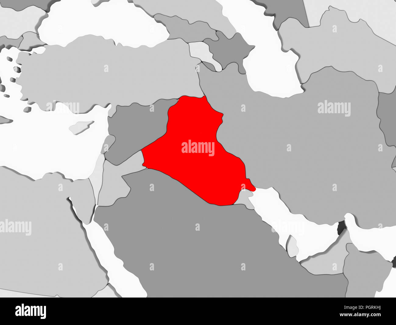 Iraq in red on grey political map with transparent oceans. 3D ...