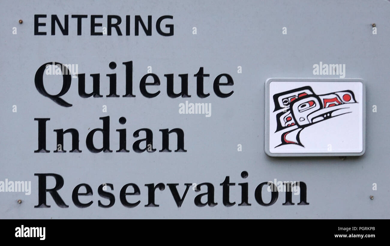 Sign of Quileute Indian Reservation at Olympic Peninsula, Washington ...