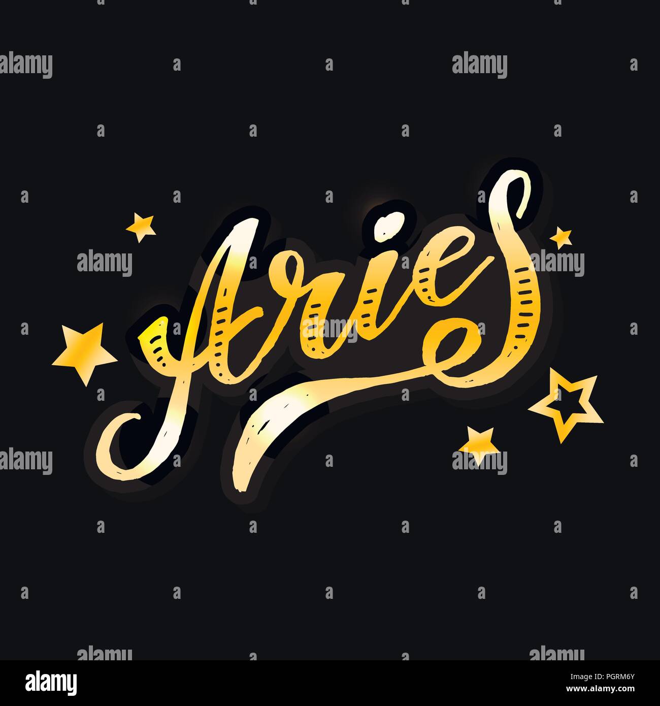 Aries lettering Calligraphy Brush Text horoscope Zodiac sign ...