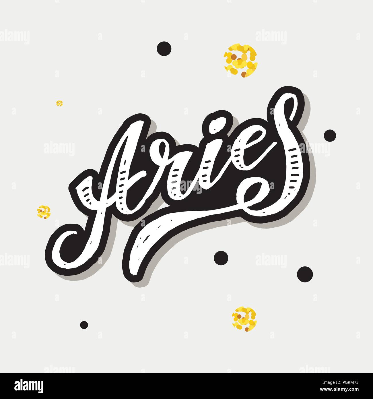Aries lettering Calligraphy Brush Text horoscope Zodiac sign ...