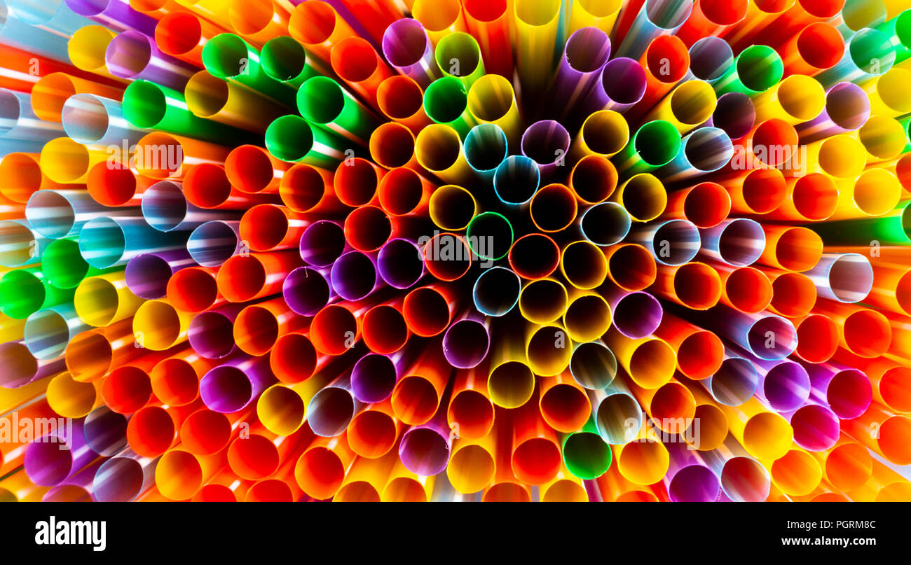 Colourful plastic drinking straws. Plastic pollution concept Stock ...