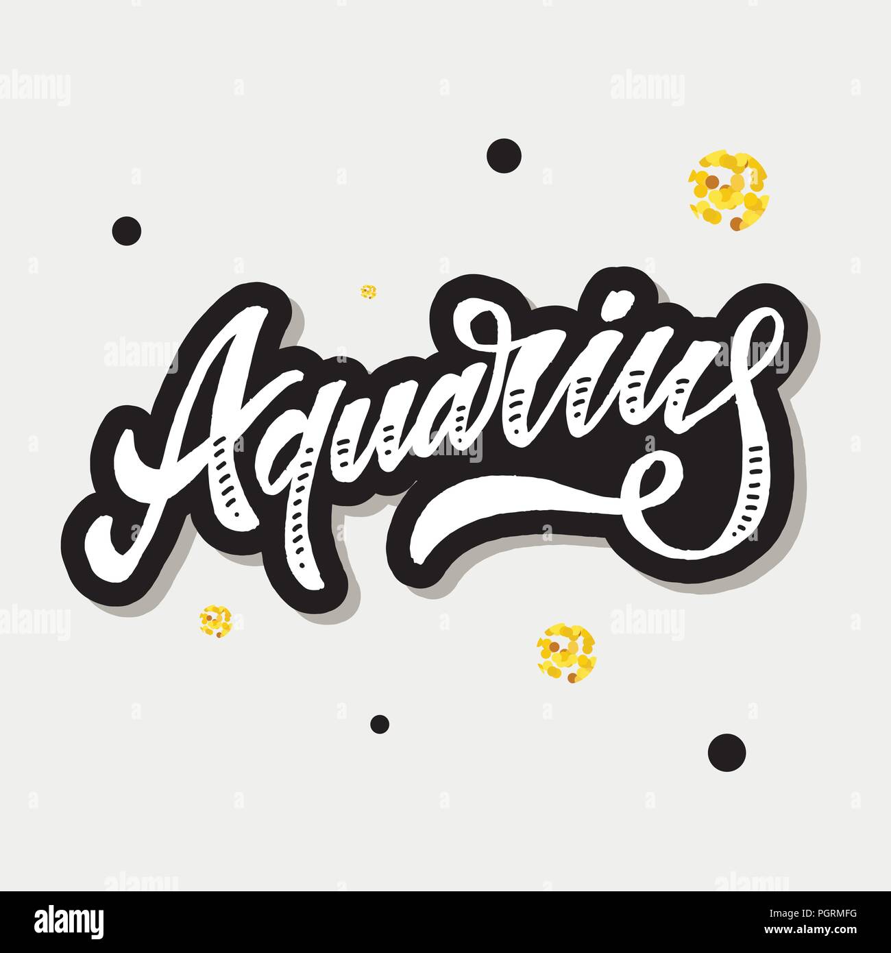 Aquarius lettering Calligraphy Brush Text horoscope Zodiac sign ...