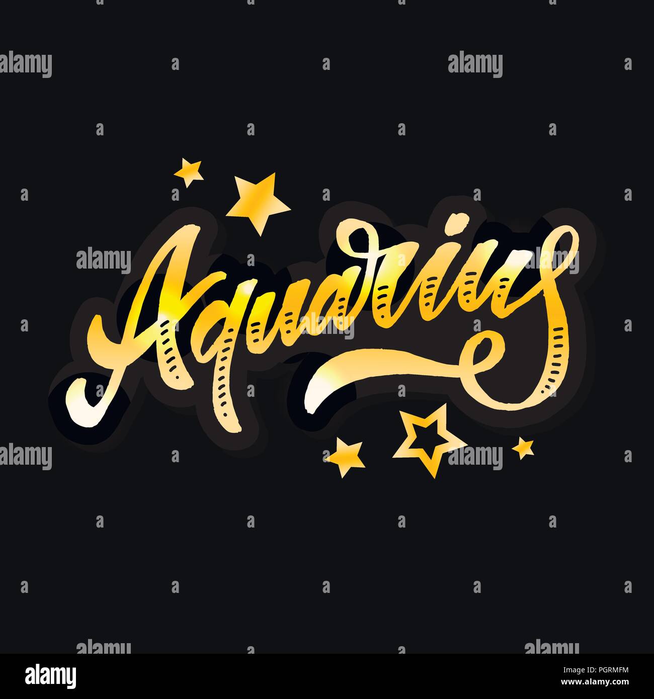 Aquarius lettering Calligraphy Brush Text horoscope Zodiac sign ...