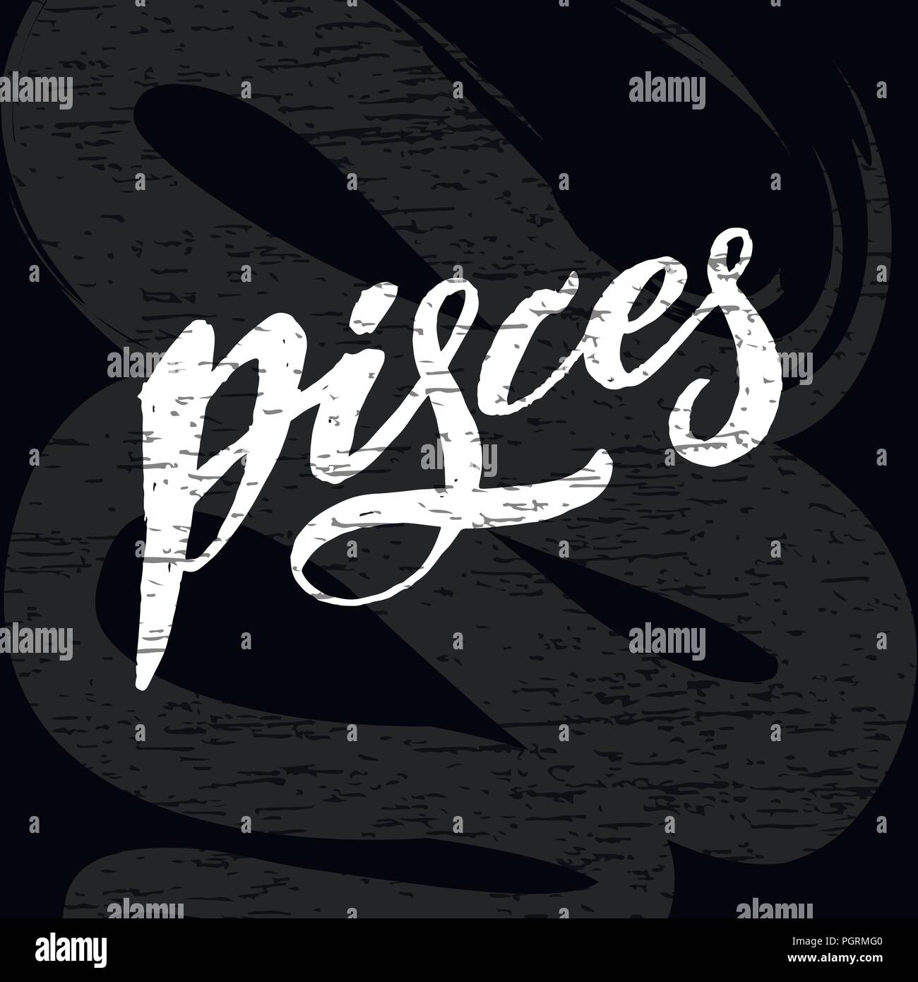 Pisces lettering Calligraphy Brush Text horoscope Zodiac sign ...