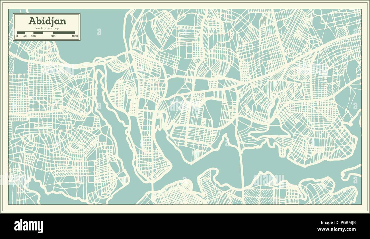 Abidjan Ivory Coast City Map in Retro Style. Outline Map. Vector ...