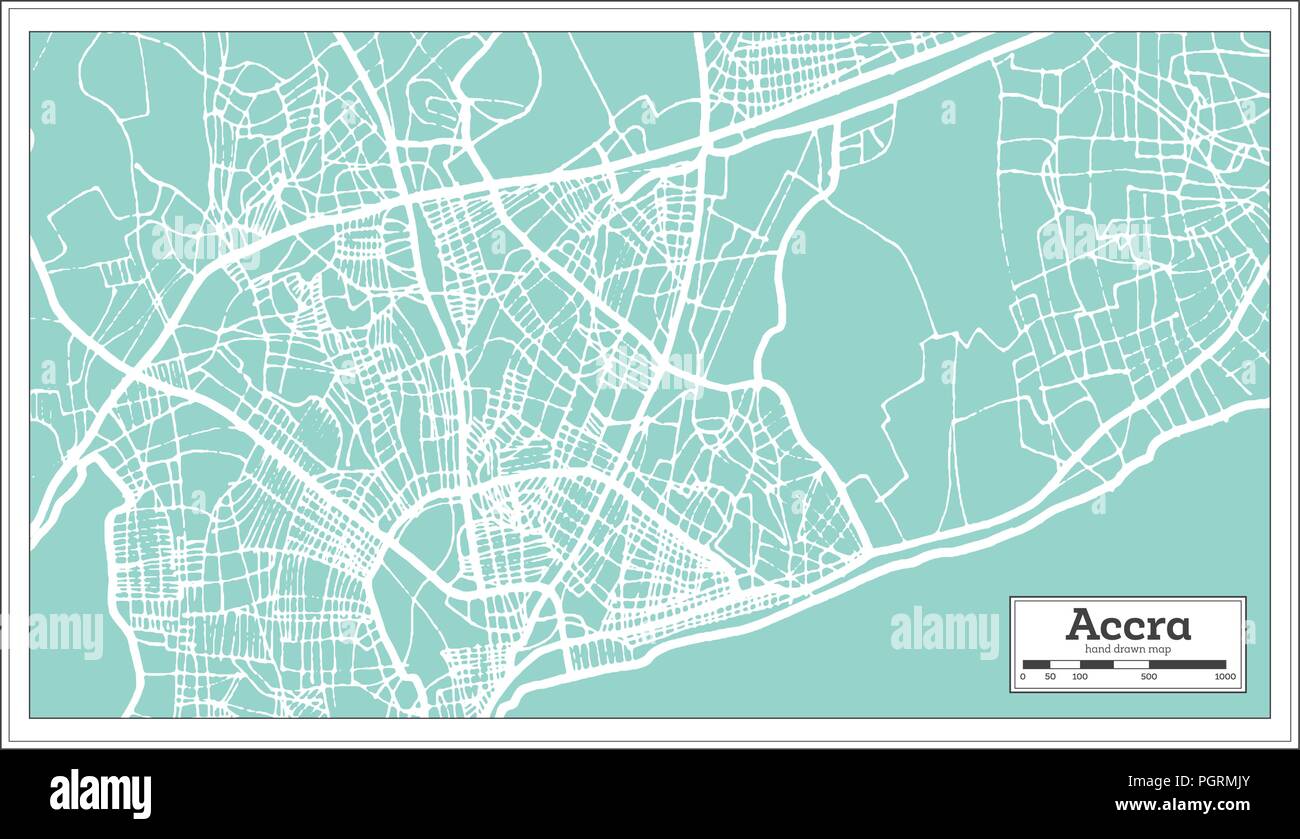 Accra Ghana City Map in Retro Style. Outline Map. Vector Illustration ...