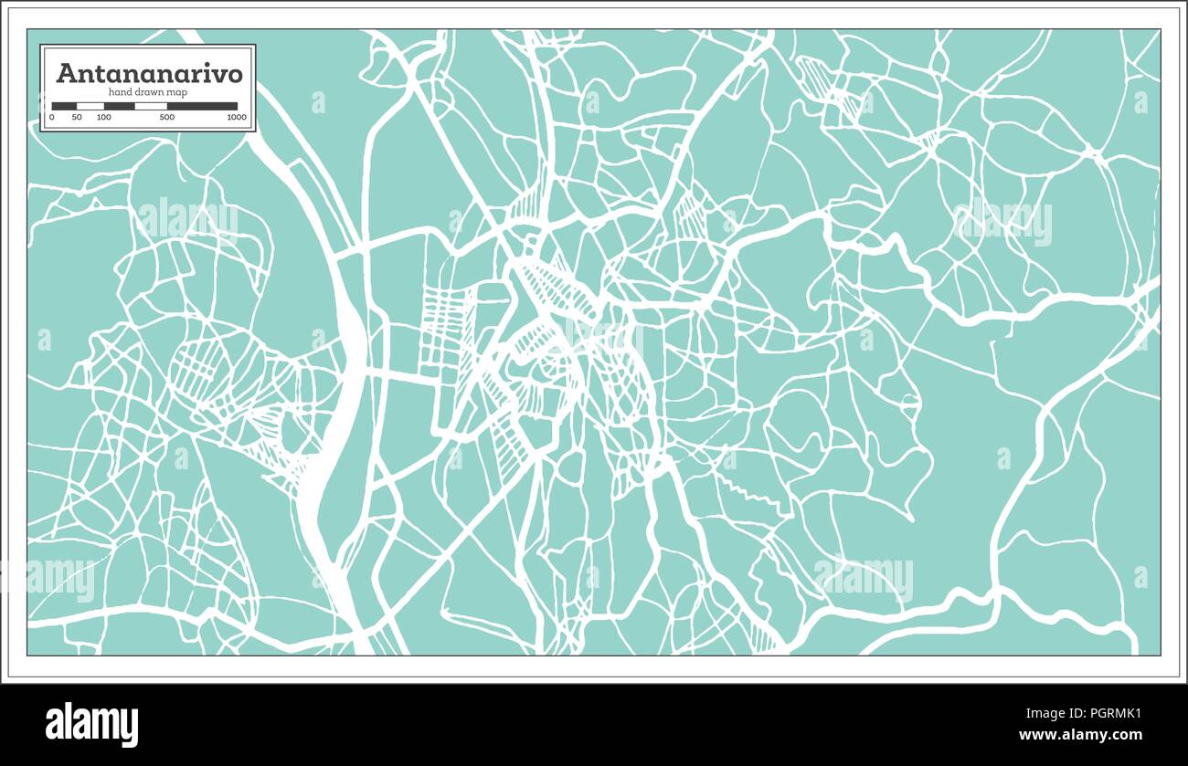 Antananarivo Madagascar City Map in Retro Style. Outline Map. Vector ...