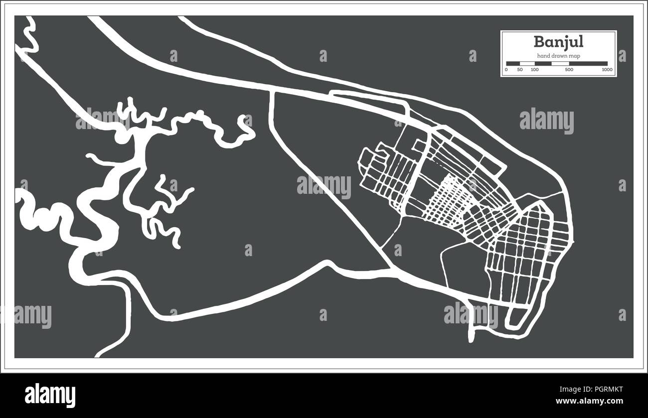 Banjul Gambia City Map in Retro Style. Outline Map. Vector Illustration ...