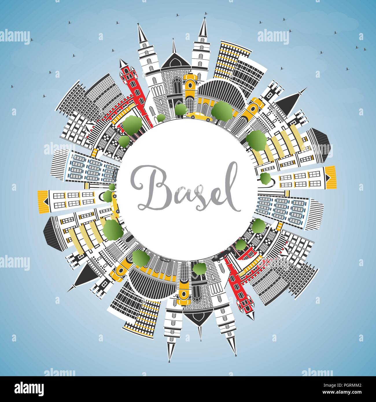 Basel Switzerland City Skyline with Color Buildings, Blue Sky and Copy ...