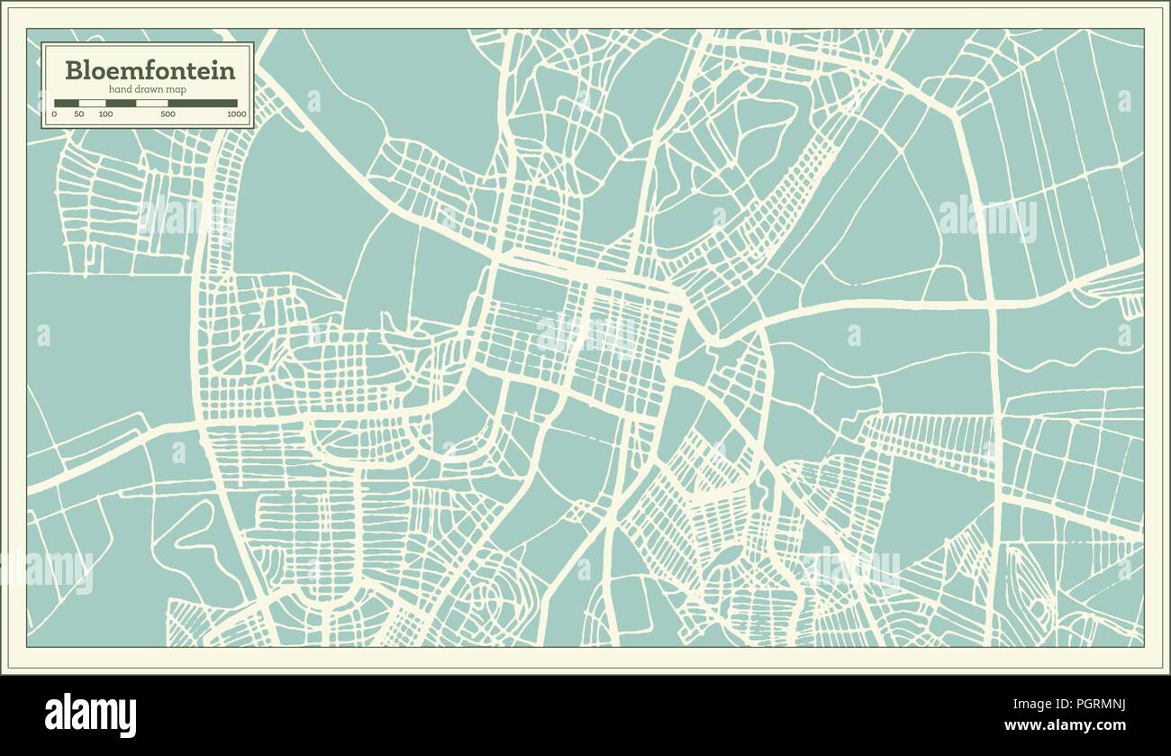 Bloemfontein South Africa City Map in Retro Style. Outline Map. Vector ...
