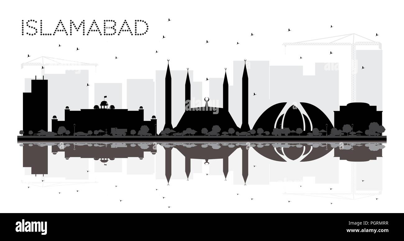 Islamabad Pakistan City skyline black and white silhouette with ...
