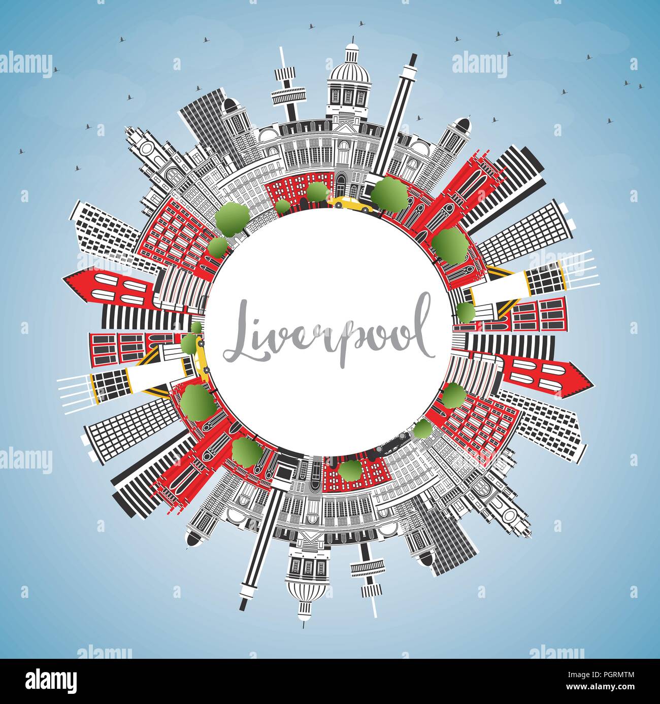 Liverpool England City Skyline with Color Buildings, Blue Sky and Copy ...