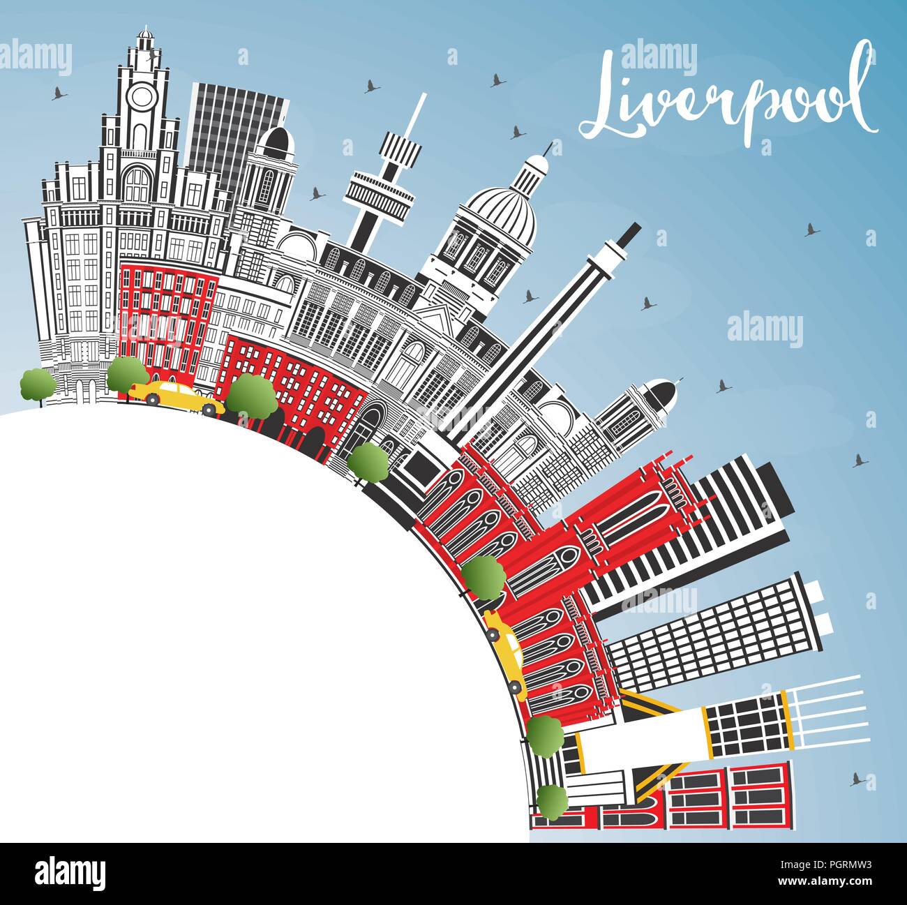 Liverpool England City Skyline with Color Buildings, Blue Sky and Copy ...