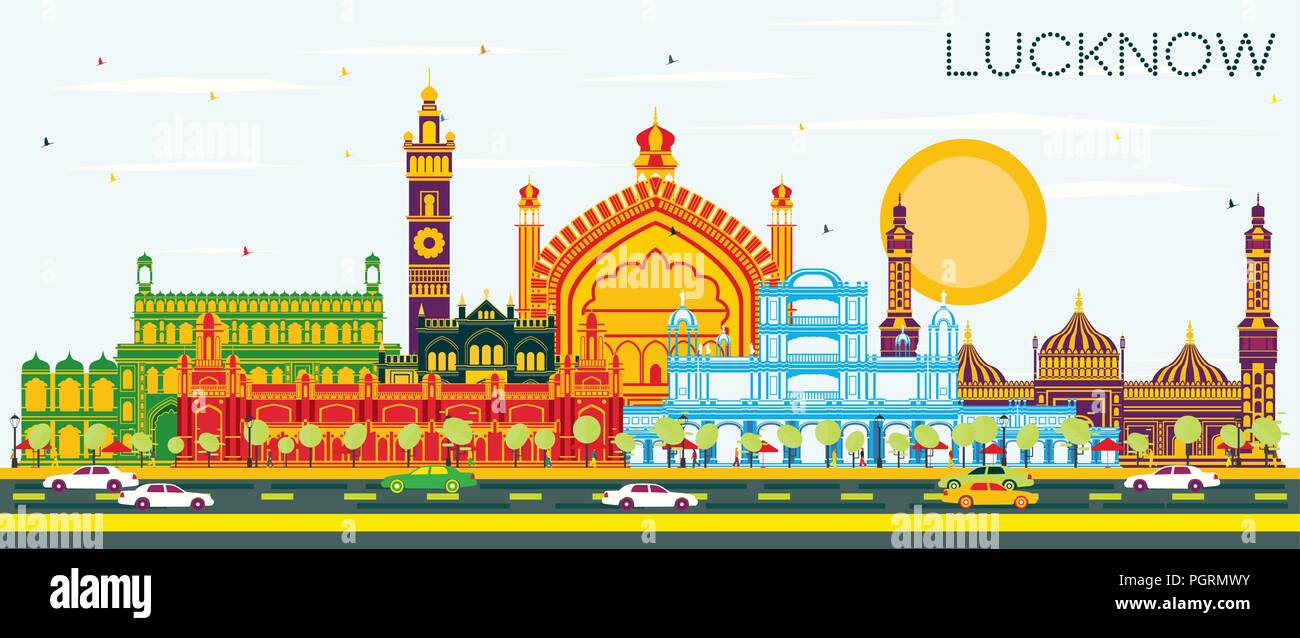 Lucknow India City Skyline with Gray Buildings and Blue Sky. Vector ...