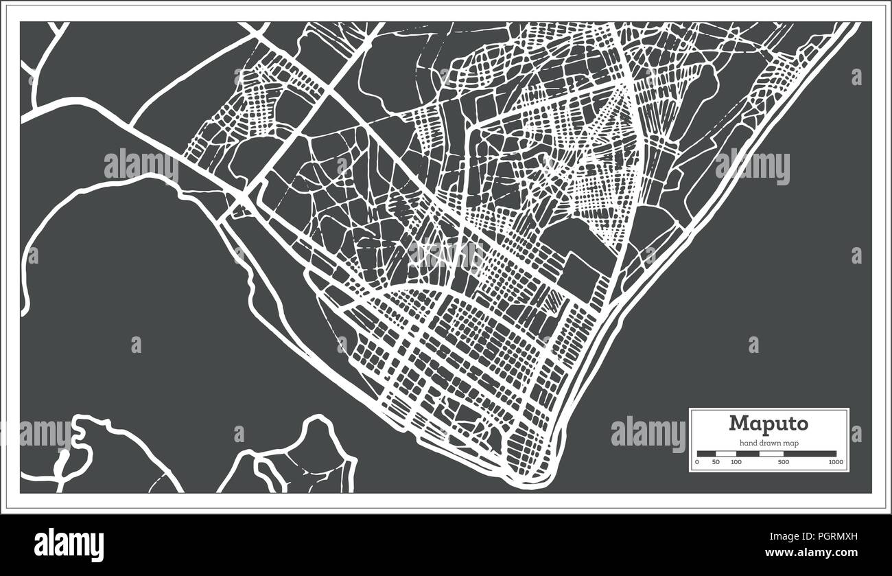 Maputo Mozambique City Map in Retro Style. Outline Map. Vector ...