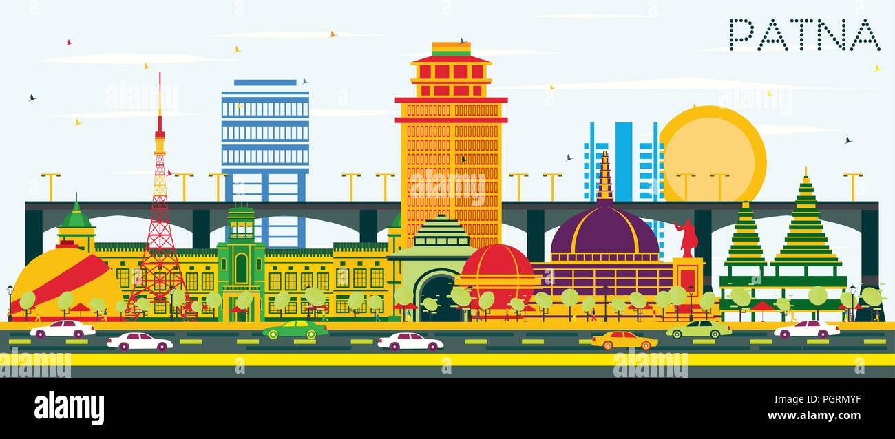 Patna India City Skyline with Color Buildings and Blue Sky. Vector ...
