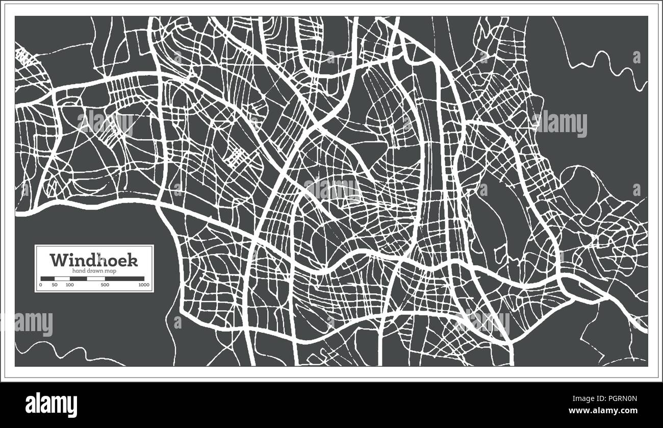 Windhoek Namibia City Map in Retro Style. Outline Map. Vector ...